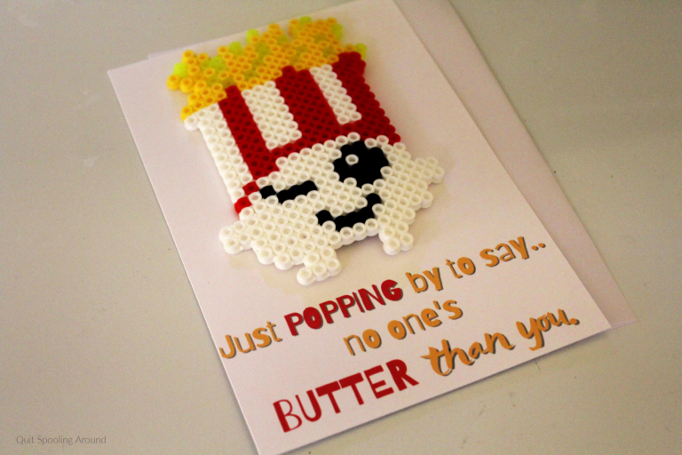 Popcorn Perler Bead Pun Card - Quit Spooling Around
