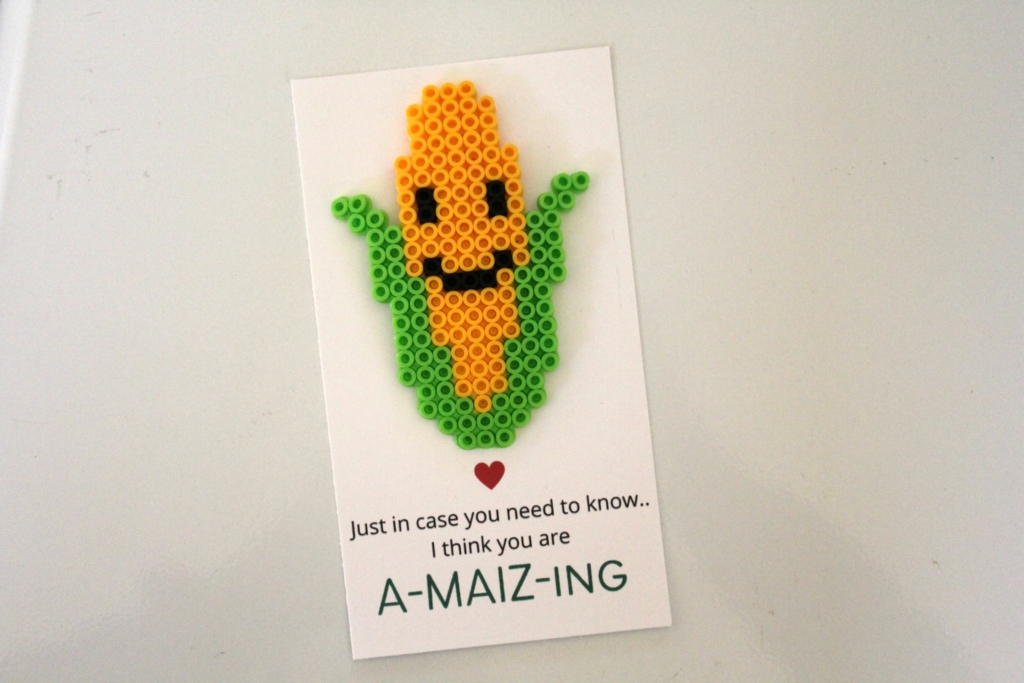 Sweet Corn Perler Bead Pun Card - Quit Spooling Around